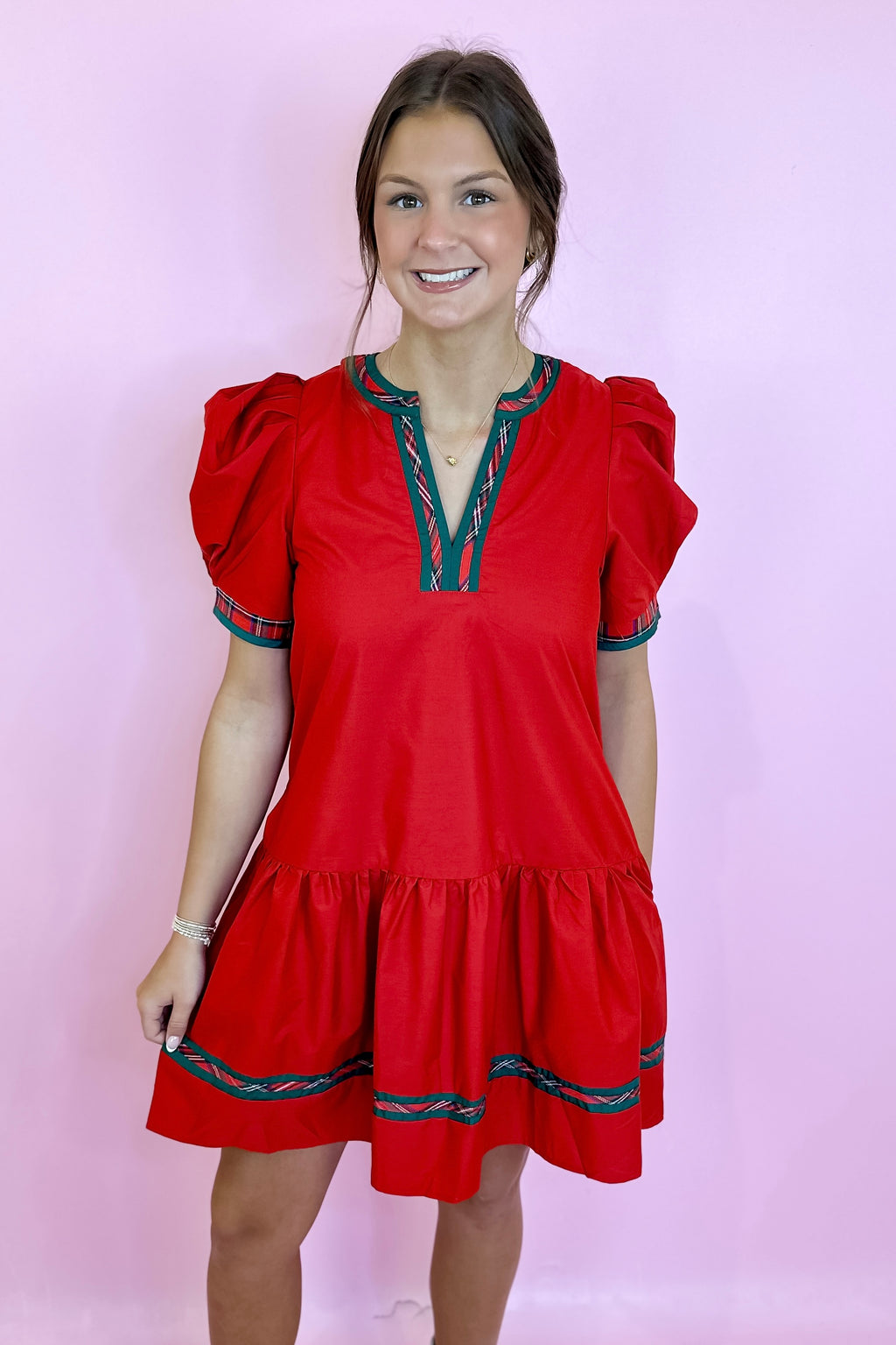 Season Of Miracles Plaid Trim Dress - Red – maddiebea